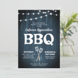 Customer Appreciation BBQ Rustic Blue Invitation | Zazzle