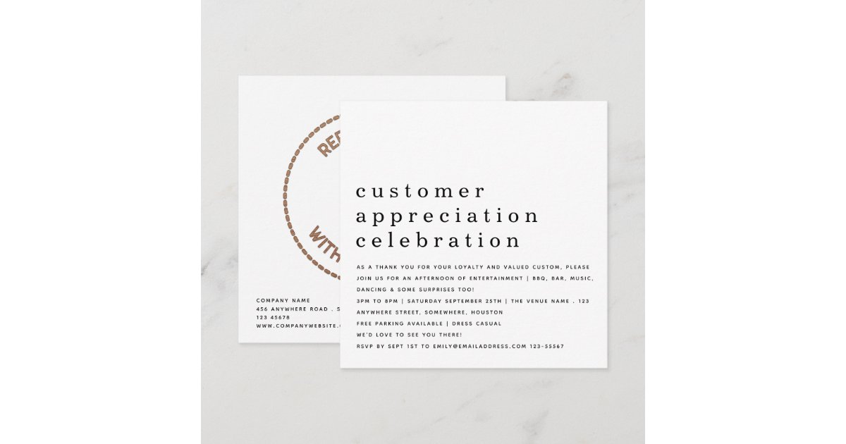 Customer Appreciation Day Business Logo White Invitation | Zazzle
