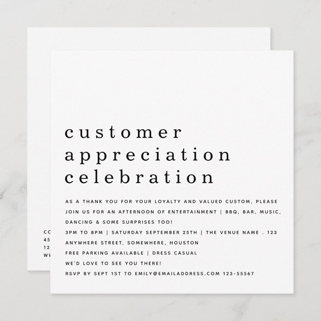 Customer Appreciation Day Business Logo White Invitation | Zazzle
