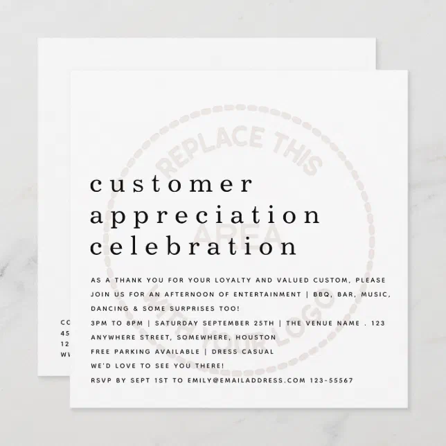 Customer Appreciation Day Business Tinted Logo Invitation | Zazzle