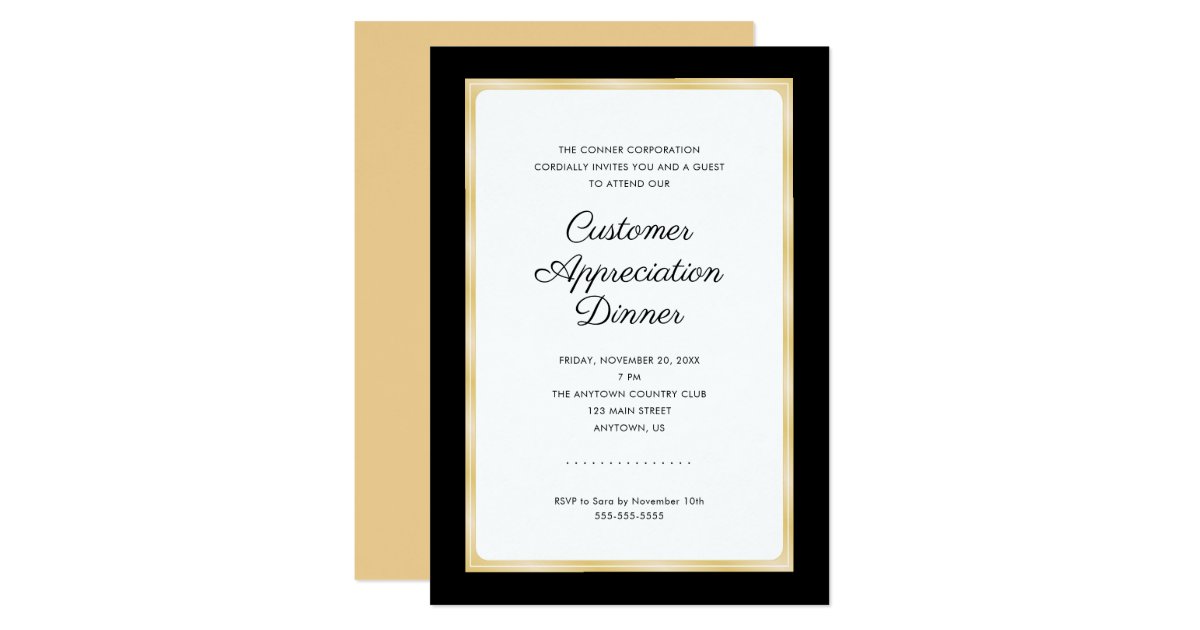 Customer Appreciation Dinner | Black and Gold Invitation | Zazzle.com