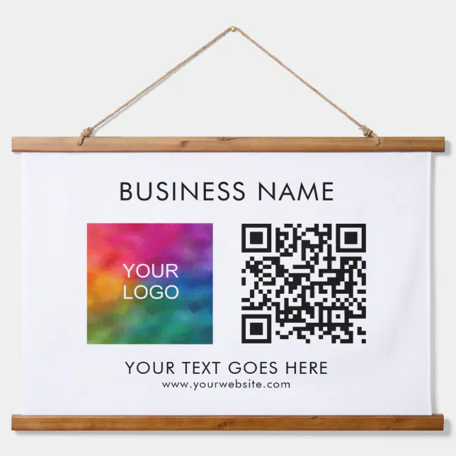 Customer Company Business QR Code Logo Text Hanging Tapestry | Zazzle