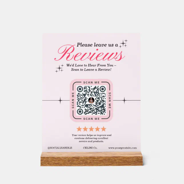 Customer Review Custom - Pink Feminine QR Code Acrylic Sign | Zazzle