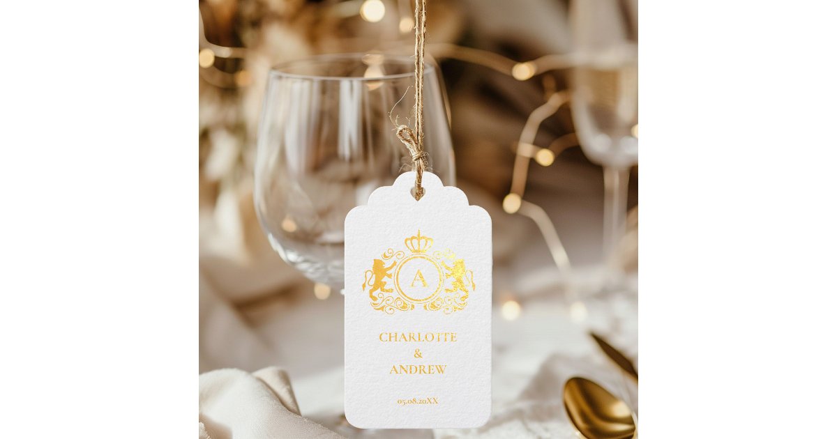 customer specific logo Monogram Wappen Foil Gift Tags | Zazzle