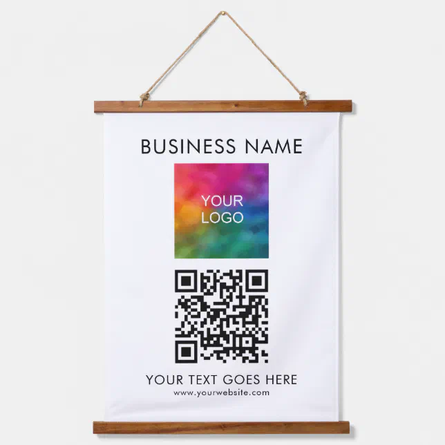 Customers Company Business Logo Text QR Code Hanging Tapestry | Zazzle
