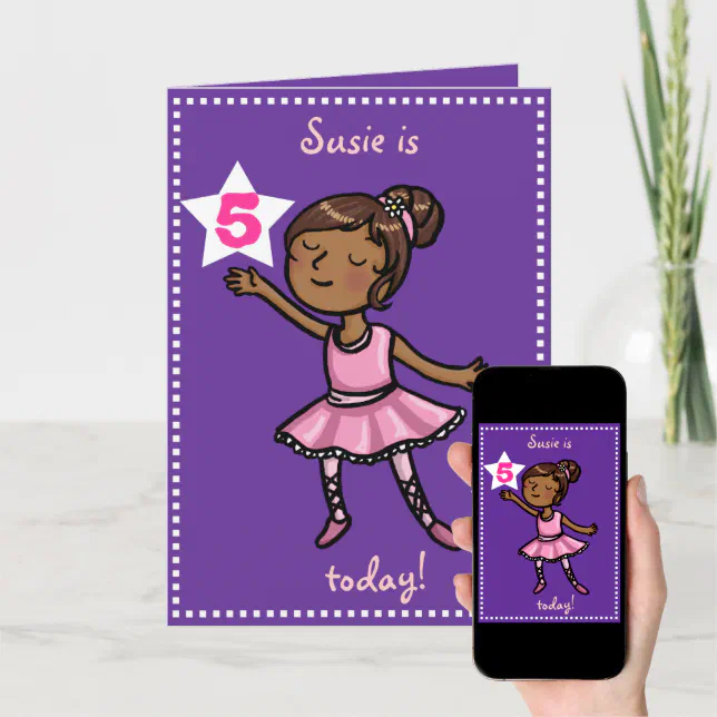 Customisable age Cartoon Ballet Dancer Card | Zazzle
