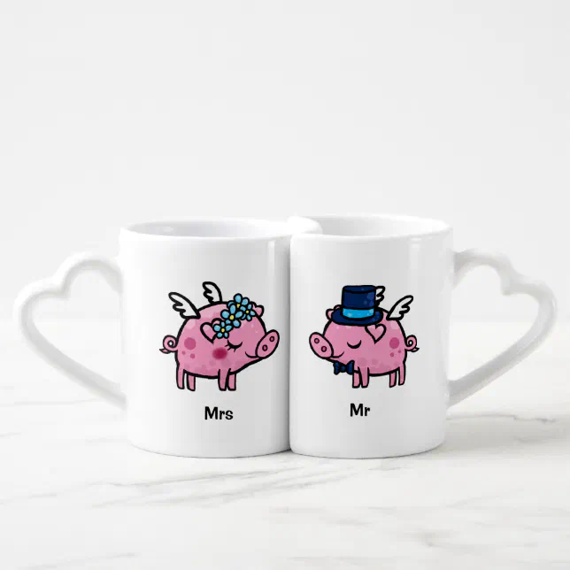 Customisable Flying Pigs couples mugs | Zazzle