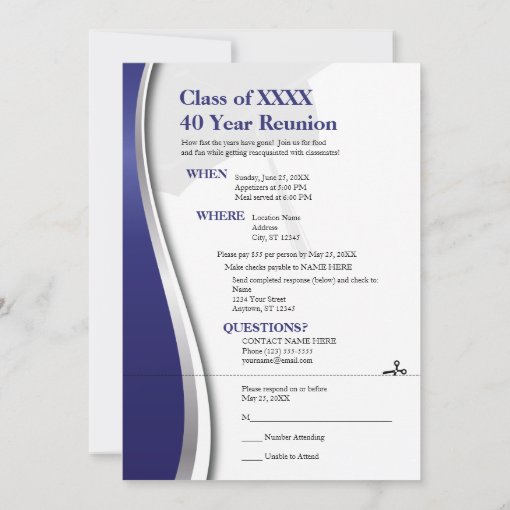 Customizable 40 Year Class Reunion Invitation | Zazzle