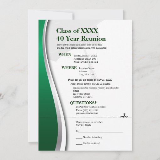 Customizable 40 Year Class Reunion Invitation | Zazzle