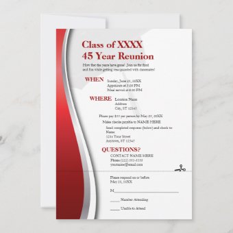 Customizable 45 Year Class Reunion Invitation | Zazzle