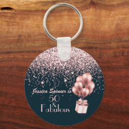 Customizable 50 & Fabulous Rose Gold 50th Birthday Keychain | Zazzle
