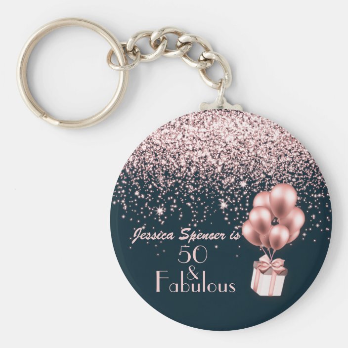 Customizable 50 & Fabulous Rose Gold 50th Birthday Keychain | Zazzle.com