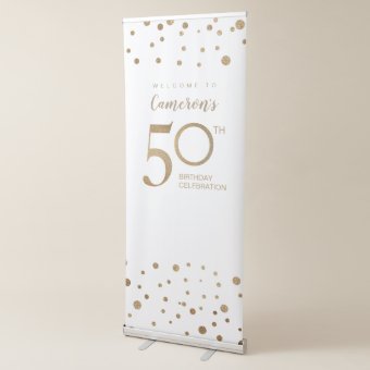 Customizable 50th birthday party gold white rollup retractable banner ...