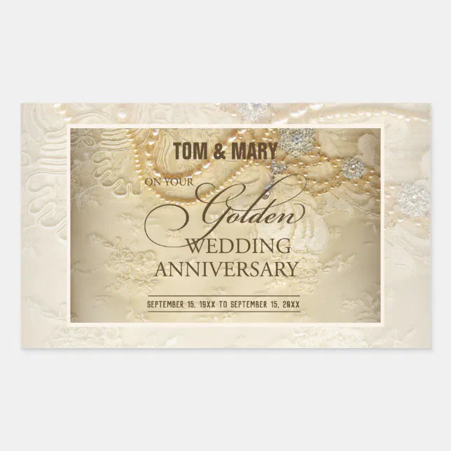 Customizable, 50th Wedding Anniversary Pearls Rectangular Sticker | Zazzle