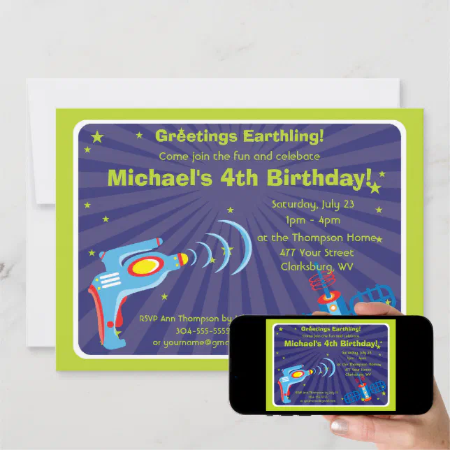 Customizable Alien Ray Gun Invitation | Zazzle
