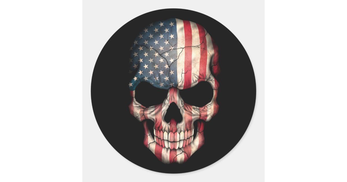 Customizable American Flag Skull Classic Round Sticker | Zazzle