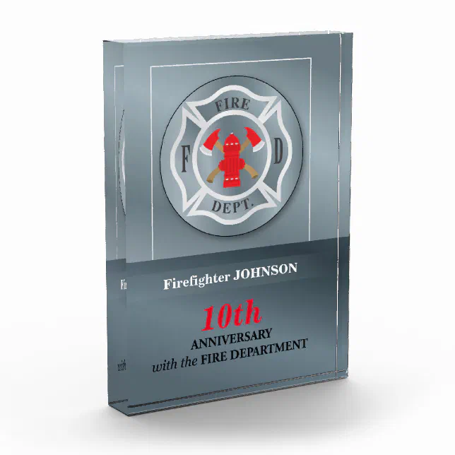 Customizable, Anniversary with Fire Department Acrylic Award | Zazzle