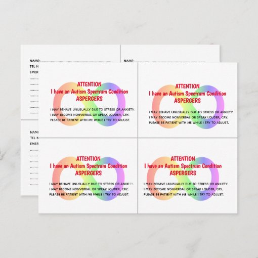Customizable AUTISM ALERT Cards x 4 per card | Zazzle