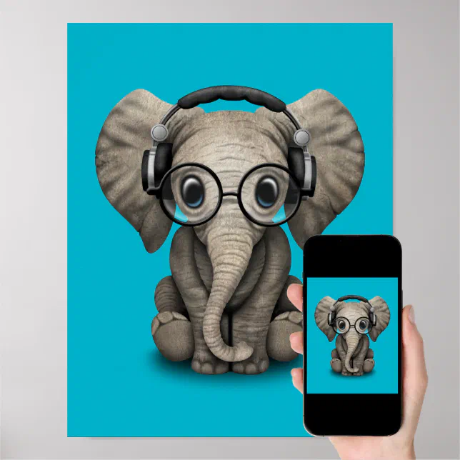 Customizable Baby Elephant Dj with Headphones Poster | Zazzle
