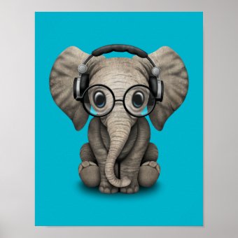 Customizable Baby Elephant Dj with Headphones Poster | Zazzle