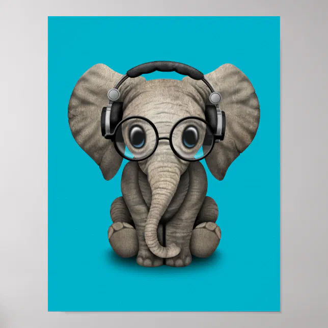 Customizable Baby Elephant Dj with Headphones Poster | Zazzle