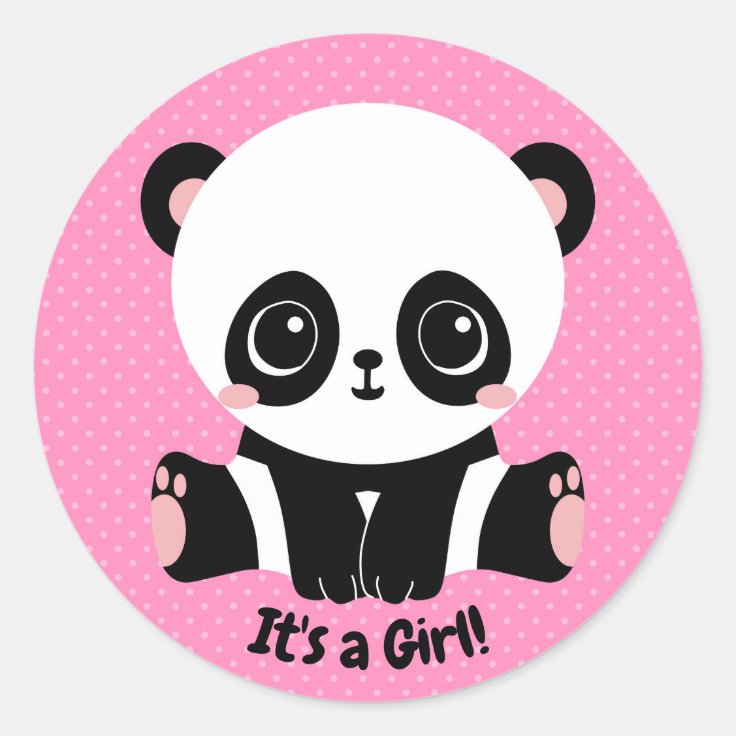 Customizable Baby Shower Panda It's a Girl Sticker | Zazzle