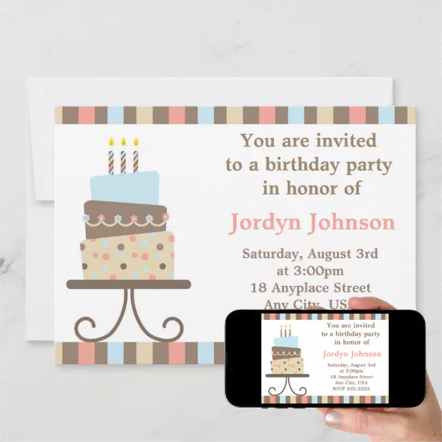 Customizable Birthday Cake Invitation | Zazzle
