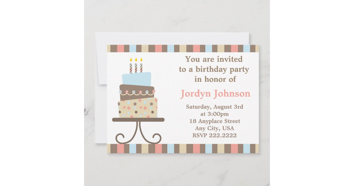 Customizable Birthday Cake Invitation | Zazzle