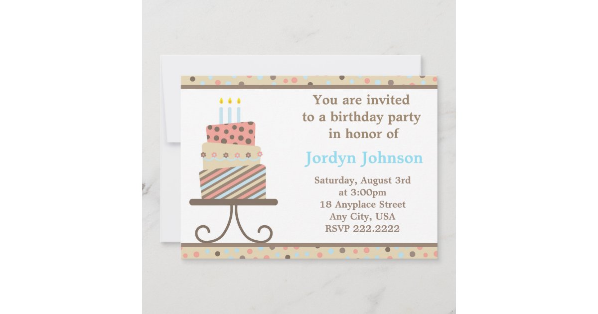 Customizable Birthday Cake Party Invitation | Zazzle