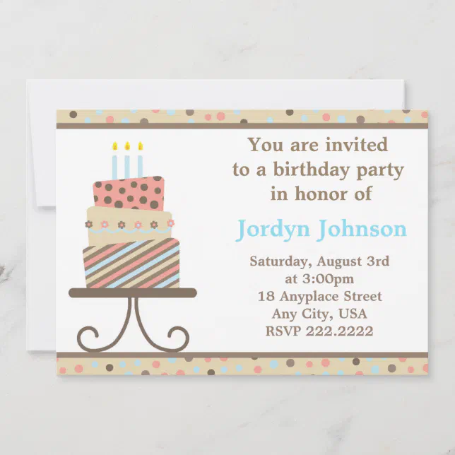 Customizable Birthday Cake Party Invitation | Zazzle