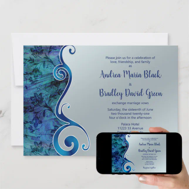 Customizable Blue and Silver Wedding Invitation | Zazzle