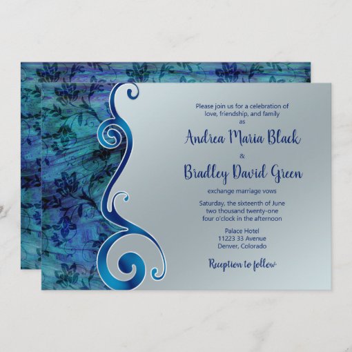 Customizable Blue and Silver Wedding Invitation | Zazzle