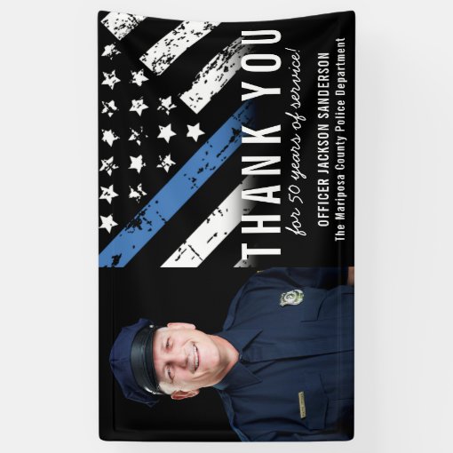 Customizable Blue Line Police Retirement Photo Banner | Zazzle