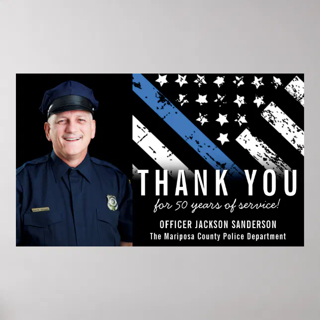 Customizable Blue Line Police Retirement Photo Poster | Zazzle