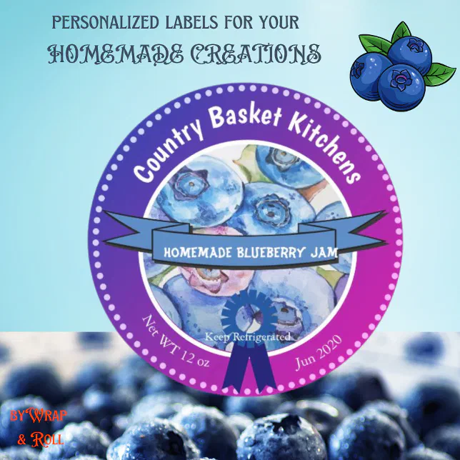 Customizable Blueberry Jam Round Sticker | Zazzle