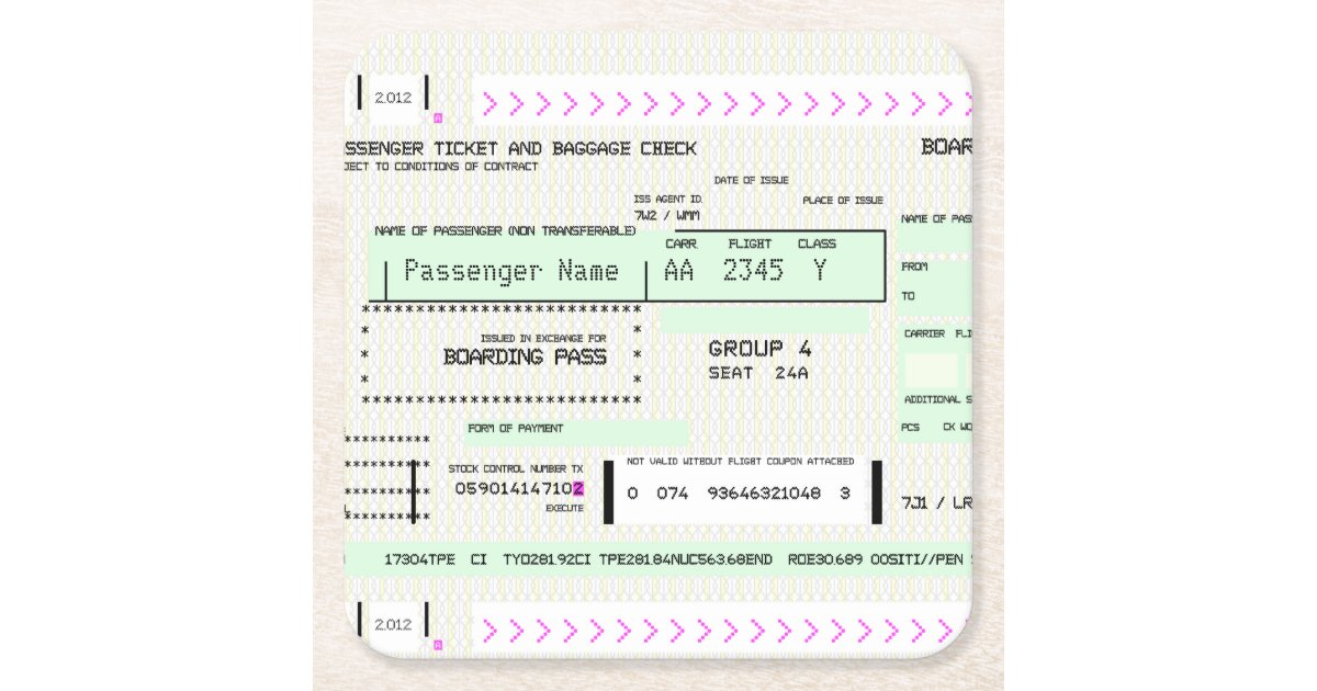 Customizable Boarding Pass Square Paper Coaster | Zazzle