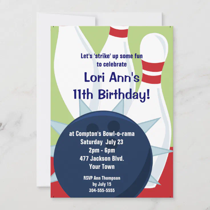 Customizable Bowling Birthday Party Invitation | Zazzle