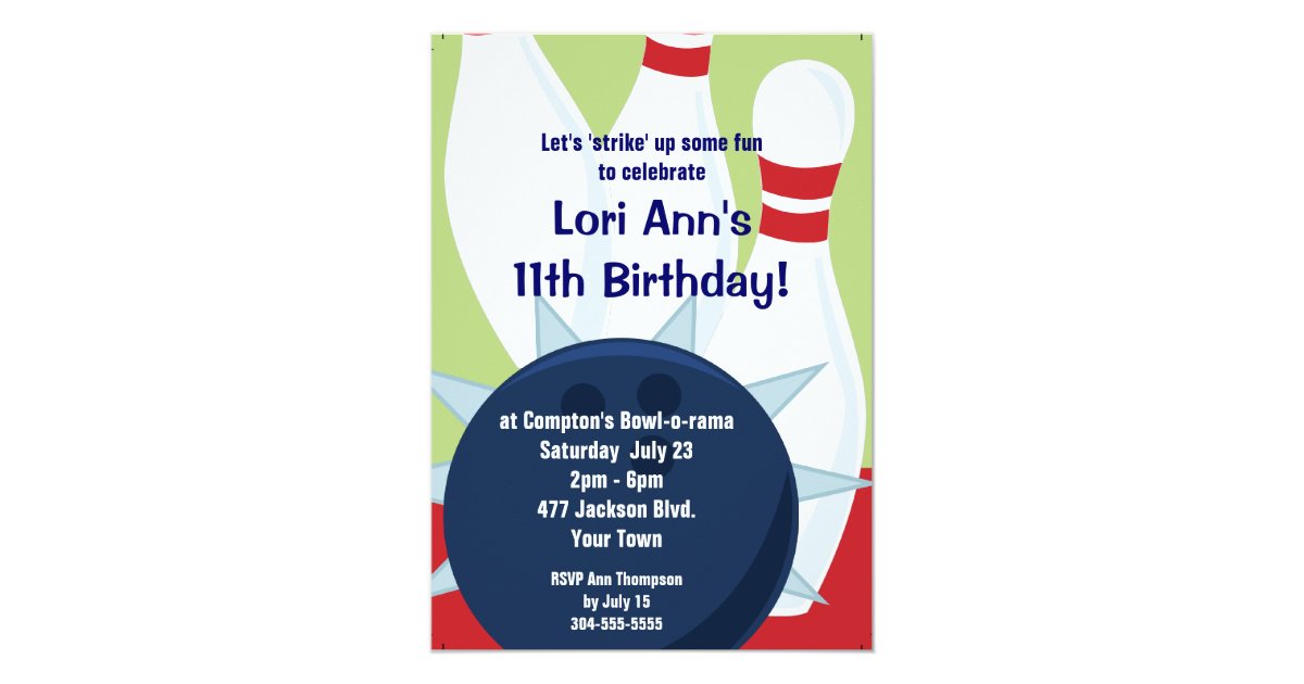 Customizable Bowling Birthday Party Invitation | Zazzle.com