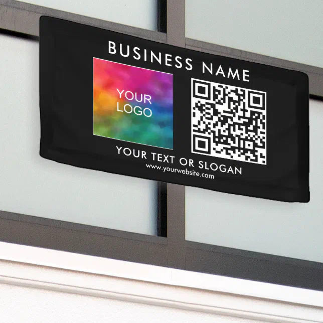 Customizable Business Logo QR Code Modern Outdoor Banner | Zazzle