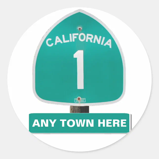Customizable CA Highway 1 "Any Town Here" Stickers | Zazzle