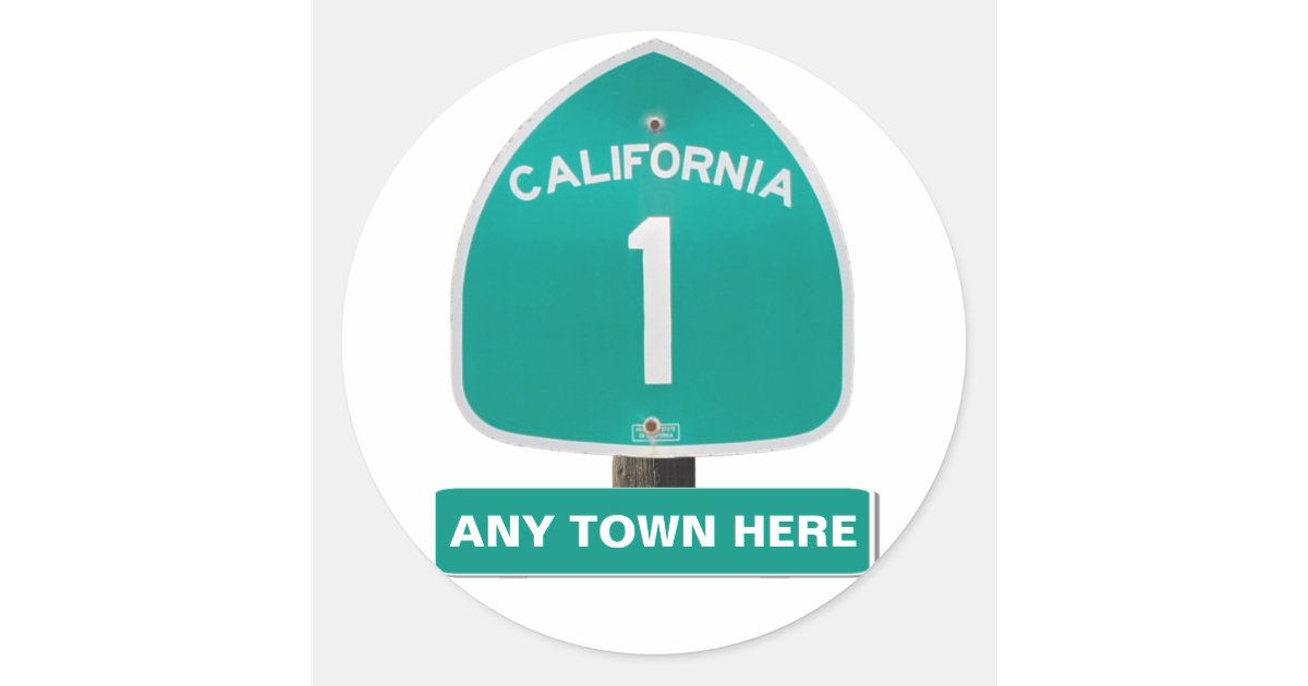 Customizable CA Highway 1 "Any Town Here" Stickers | Zazzle