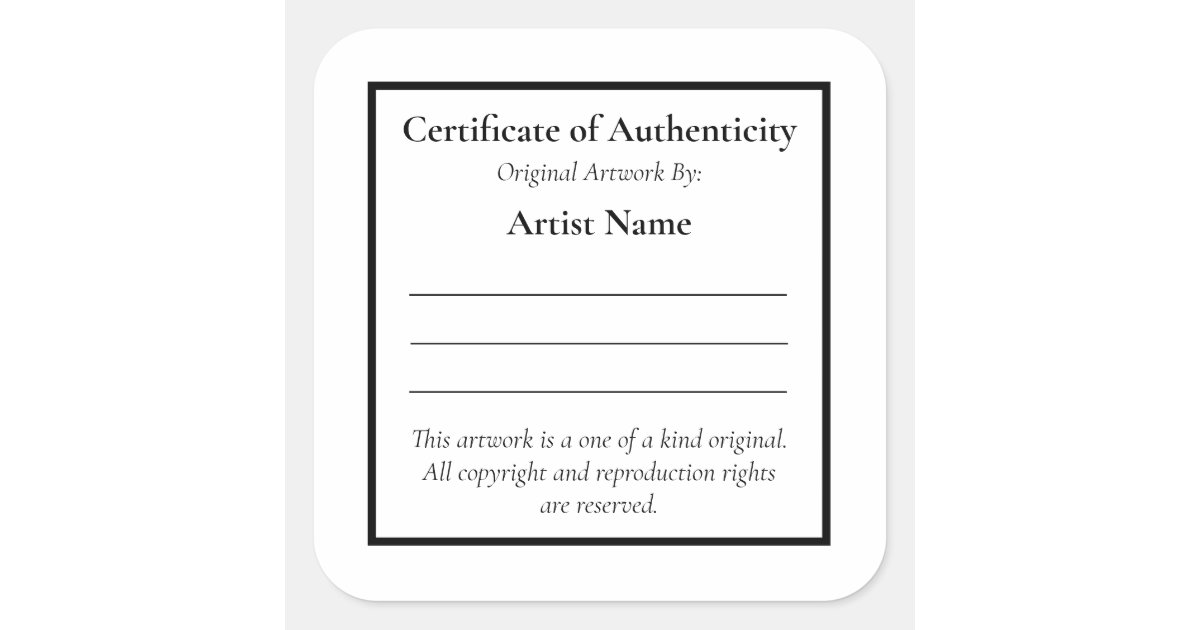Customizable Certificate of Authenticity Square Sticker | Zazzle