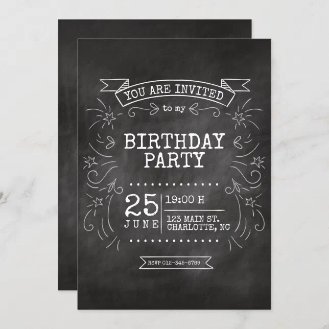 Customizable Chalkboard Birthday Invitation. Invitation | Zazzle