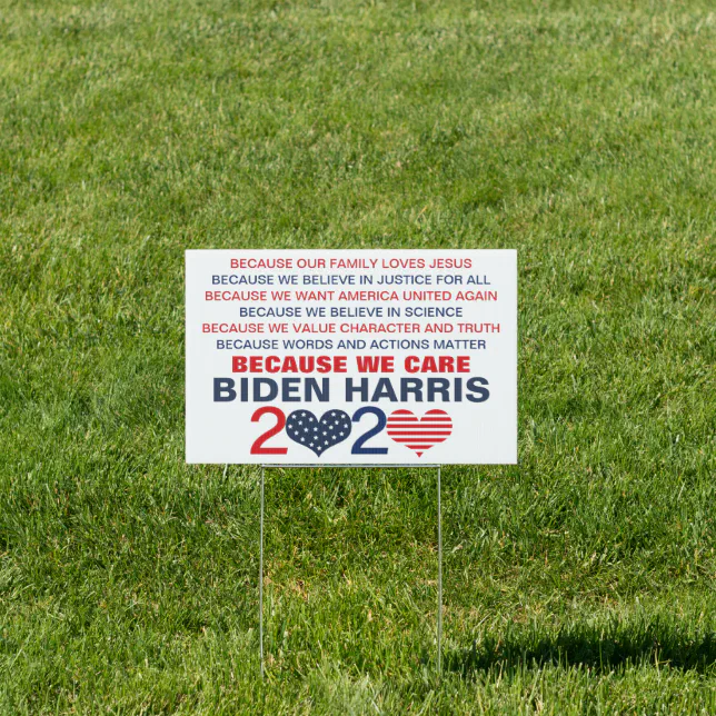 Customizable Christians for Biden Because We Care Sign | Zazzle