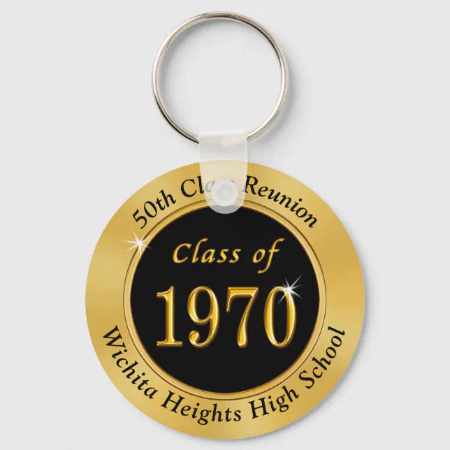 Customizable Class Reunion Key Rings Black, Gold | Zazzle