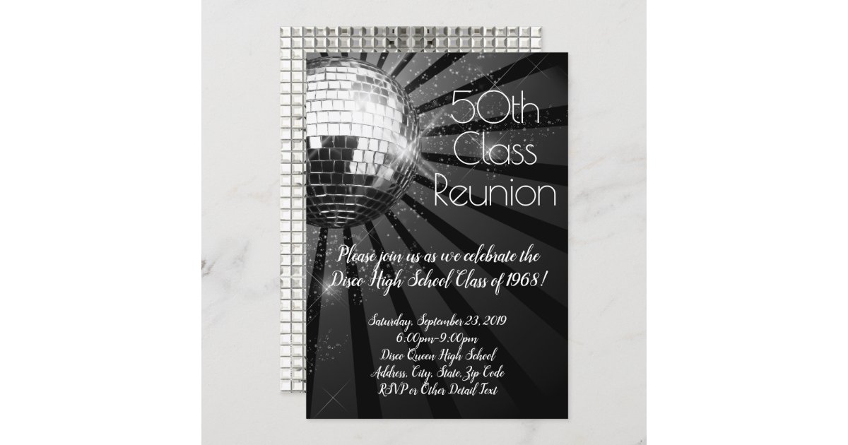 Customizable Class Reunion Silver Disco Ball Invitation | Zazzle