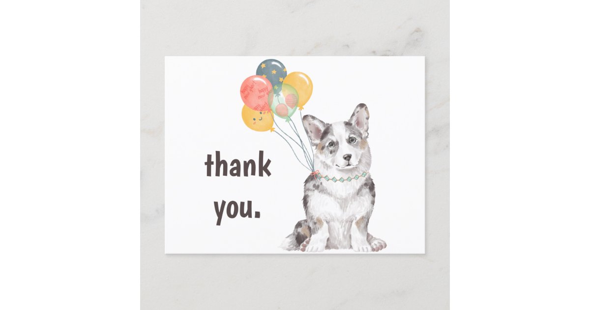 Customizable Corgi Birthday Party Thank You Postcard | Zazzle