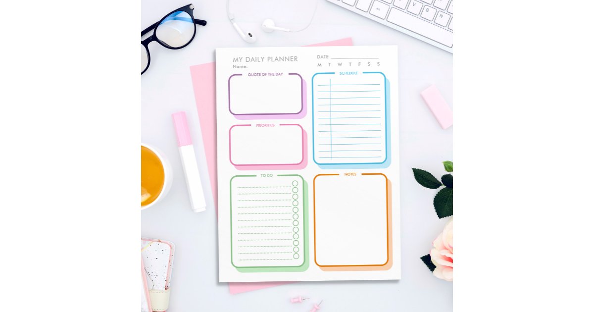 Customizable Cute Simple Undated Daily Planner Notepad | Zazzle