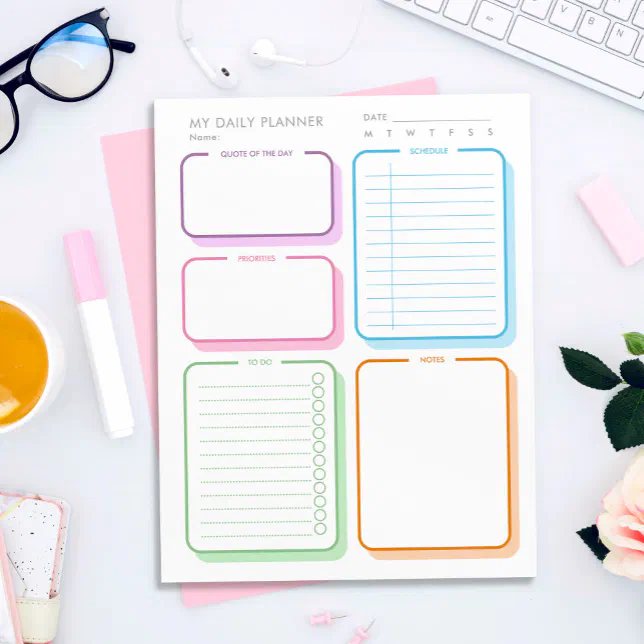 Customizable Cute Simple Undated Daily Planner Notepad | Zazzle