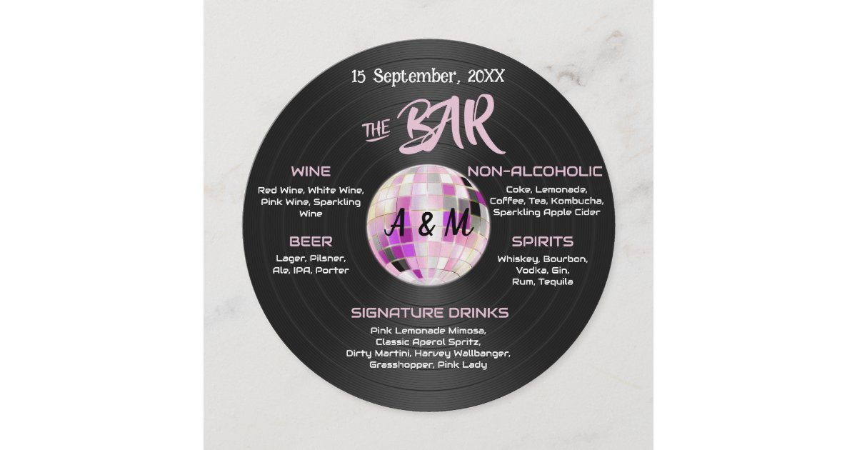 Customizable Disco Wedding Bar Menu | Zazzle